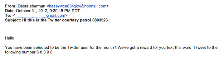 Scam Alert : You are Twitter 'User For The Month'