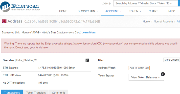 Warning: Enigma Hacked; Over $470,000 in Ethereum Stolen So Far