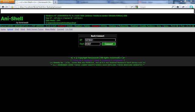 Ani-Shell v1.1 - Back-Connect and Bind-Shell Features by lionaneesh