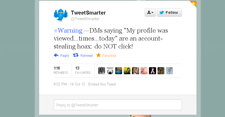 Twitter warning, Do not click DM saying "My profile was viewed..times ...